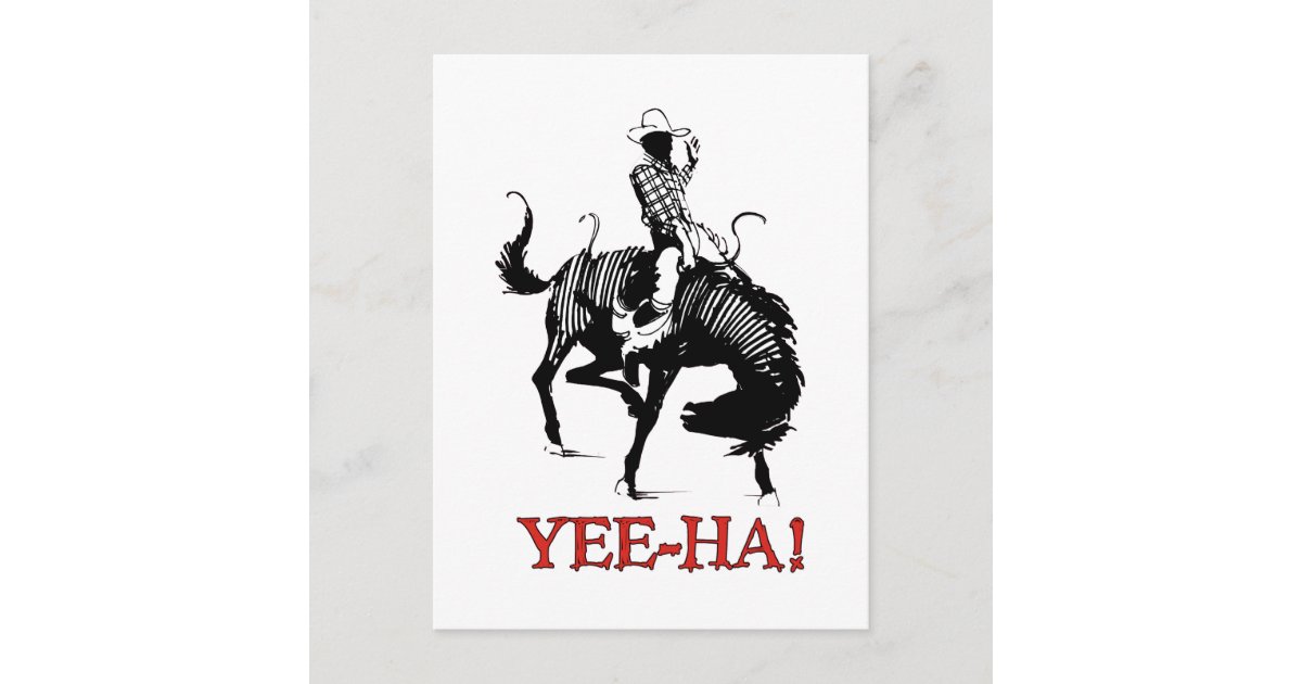 Yee-Ha! Rodeo cowboy on bucking horse stallion Postcard | Zazzle