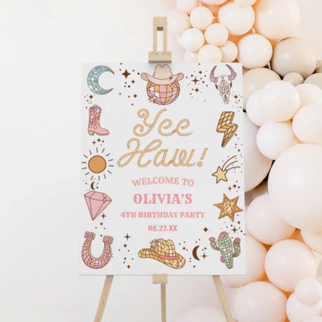 Yee Haw! Cowgirl Rodeo Birthday Party Welcome Sign | Zazzle