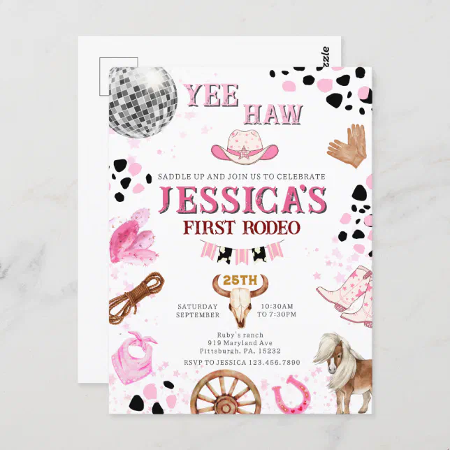 Yee Haw Disco Cowgirl Rodeo Birthday Postcard | Zazzle