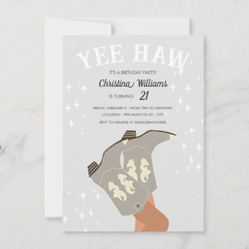 Yee Haw Modern Grey Western Cowboy Birthday Invitation | Zazzle