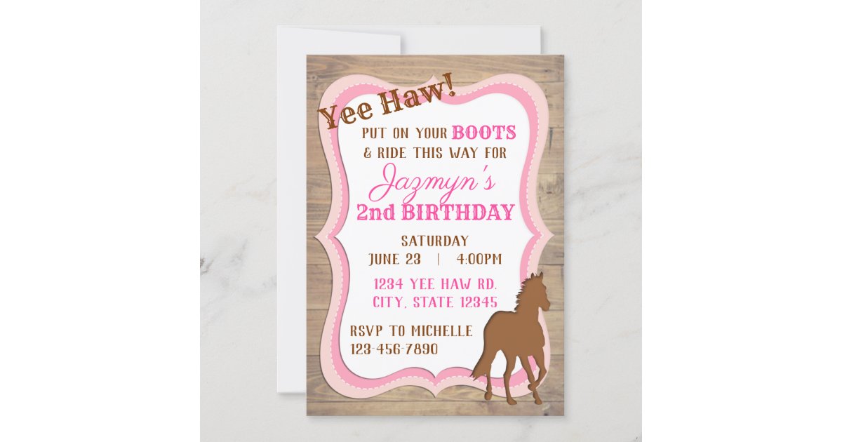 Yee Haw Pink Cowgirl Invitation | Zazzle