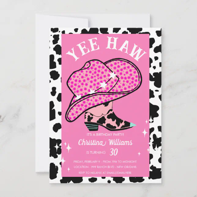 Yee Haw Pink Cowgirl Rodeo 30th Birthday Invitation | Zazzle
