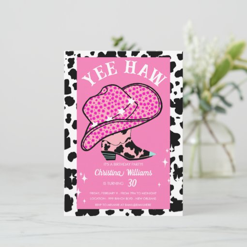 Yee Haw Pink Cowgirl Rodeo 30th Birthday Invitation | Zazzle