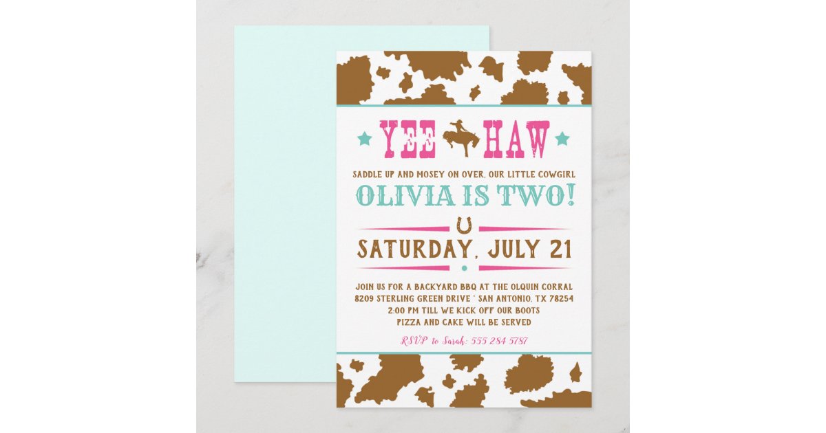 Yee Haw Rodeo Cowgirl Birthday Invitation | Zazzle