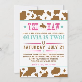 Yee Haw Rodeo Cowgirl Birthday Invitation | Zazzle