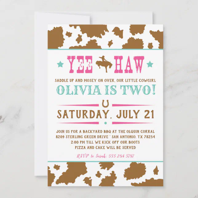 Yee Haw Rodeo Cowgirl Birthday Invitation | Zazzle