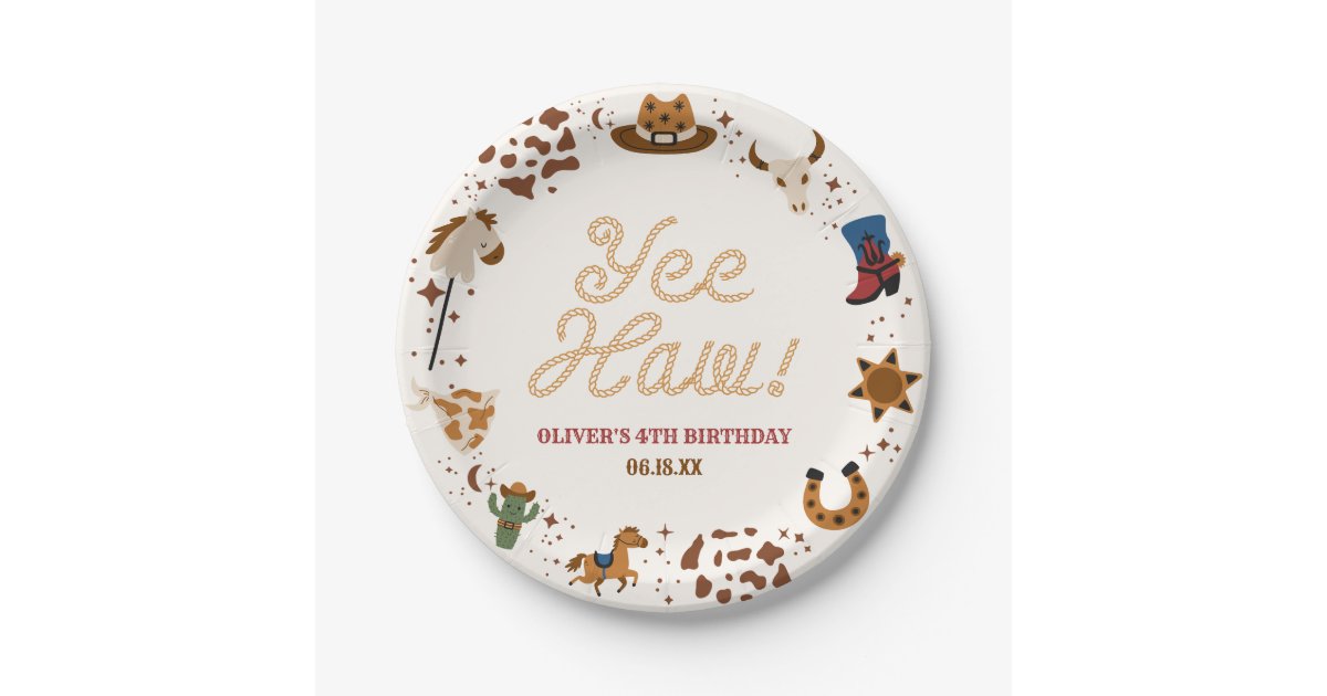 Yee Haw! Western Cowboy Rodeo Birthday Party Paper Plates | Zazzle
