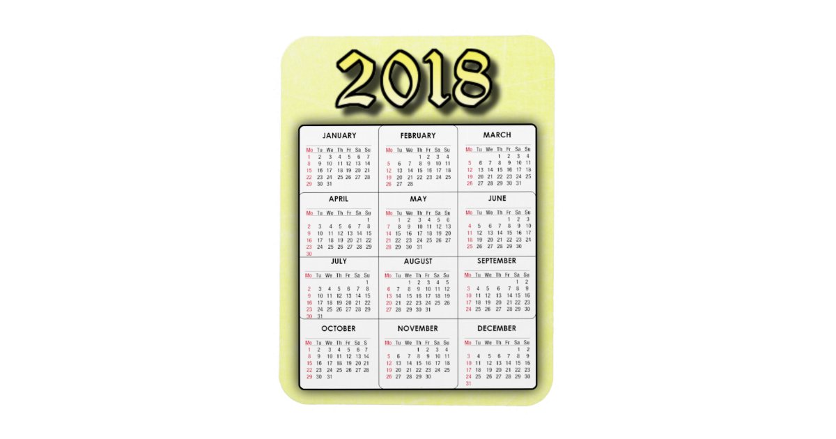 Yellow 2018 Calendar Magnet | Zazzle