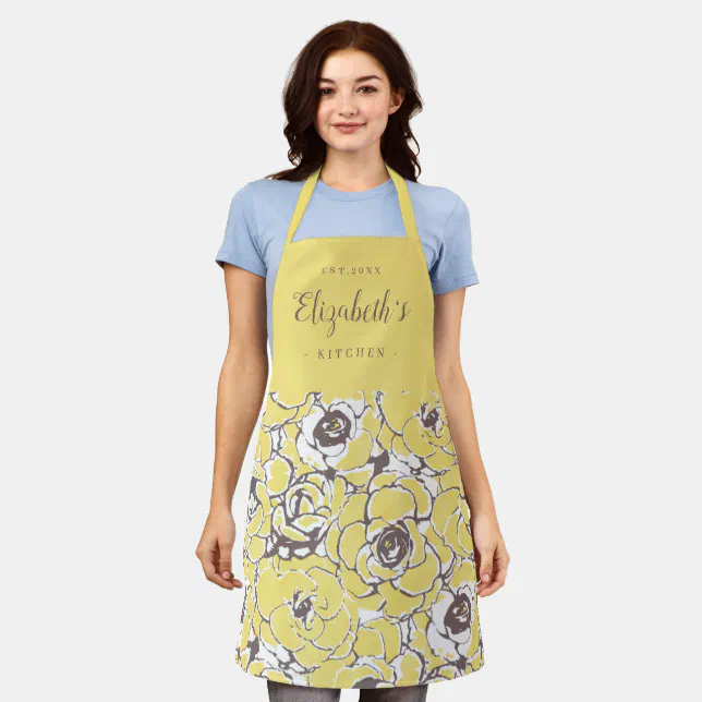 Yellow abstract floral personalized cooking apron | Zazzle