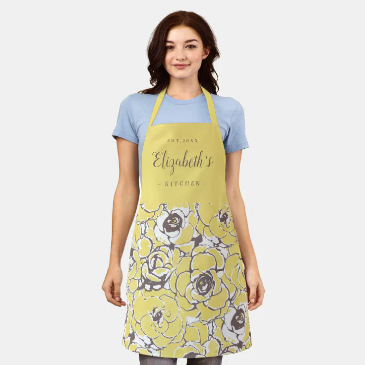 Yellow abstract floral personalized cooking apron | Zazzle