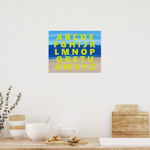 Yellow Alphabet Chart Sand Beach Ocean Sky Posters | Zazzle