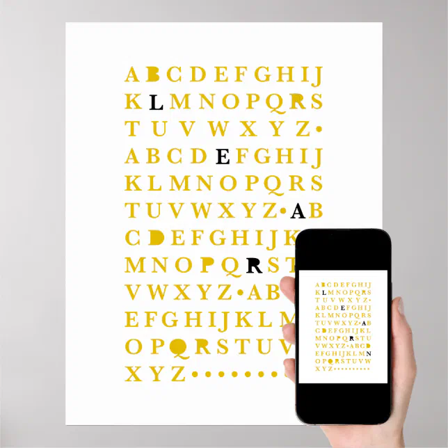 Yellow Alphabet Learn Letter Modern Typography ABC Poster | Zazzle