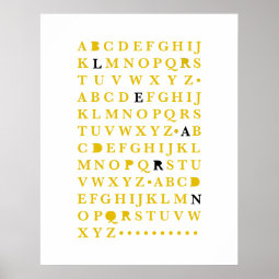Yellow Alphabet Learn Letter Modern Typography ABC Poster | Zazzle