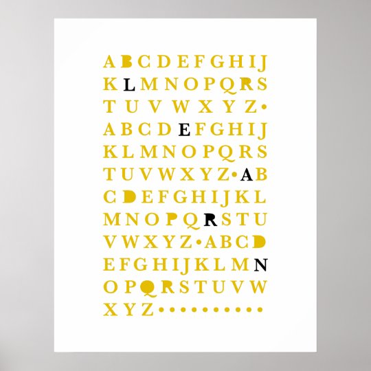 Yellow Alphabet Learn Letter Modern Typography ABC Poster | Zazzle.com