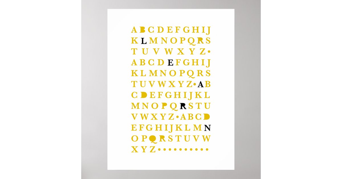 Yellow Alphabet Learn Letter Modern Typography ABC Poster | Zazzle