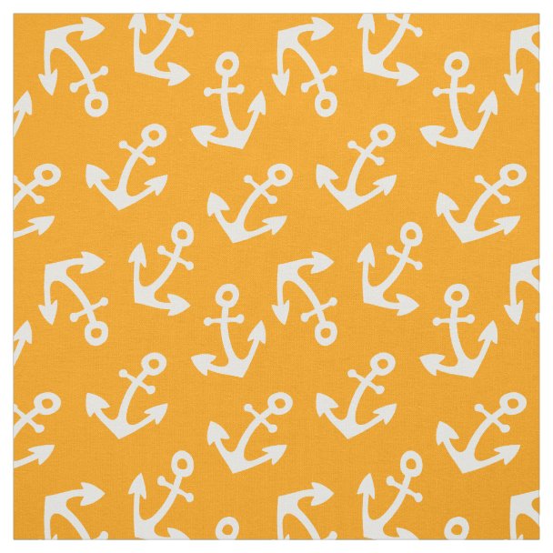 Yellow and White Nautical Anchors Pattern Fabric | Zazzle
