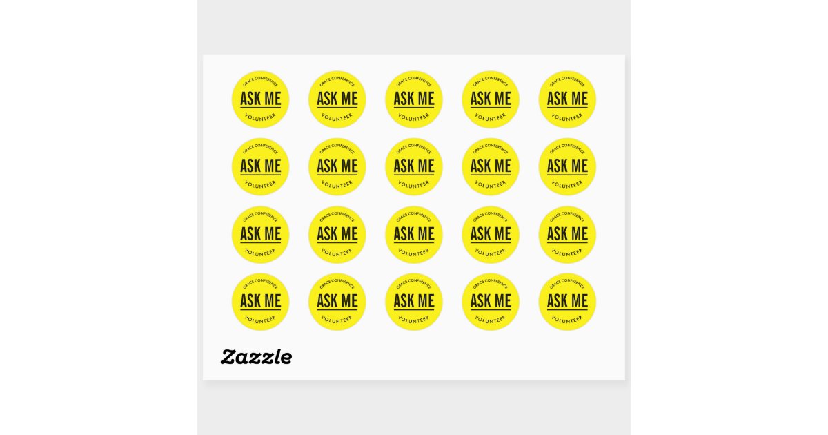 Yellow and black ask me volunteer sticker | Zazzle