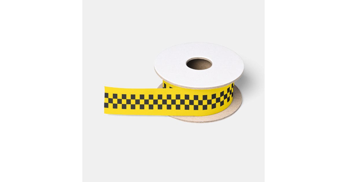 Yellow and Black Checkers Caution Danger Tape Satin Ribbon | Zazzle