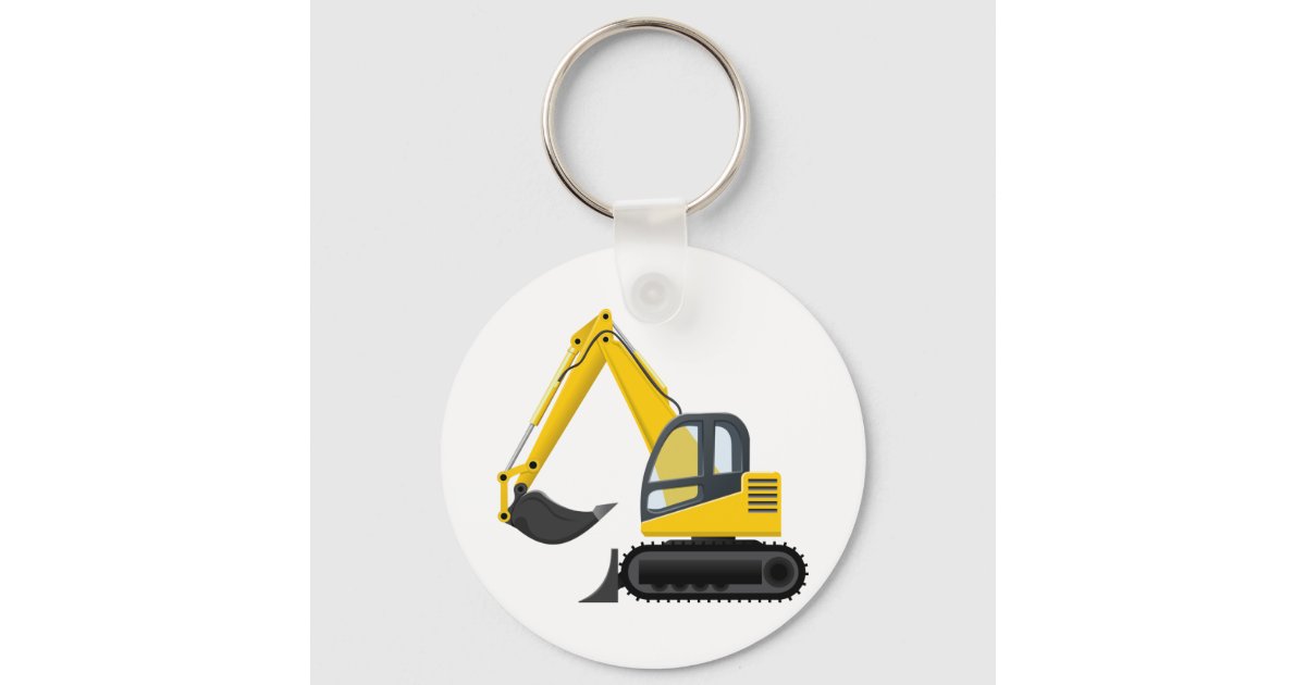 Yellow and Black Excavator Construction Machine Keychain | Zazzle