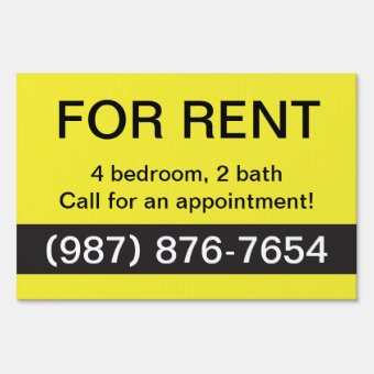Yellow and Black For Rent Real Estate Yard Sign | Zazzle