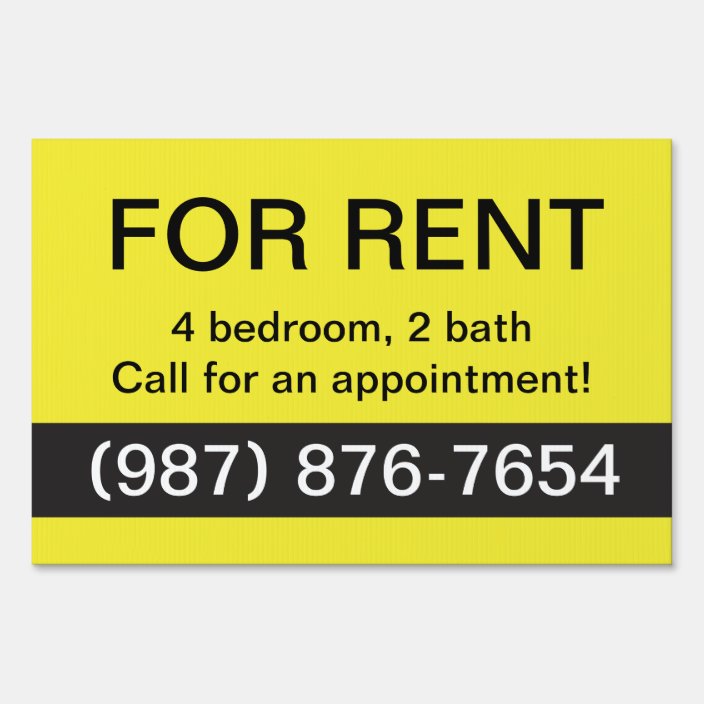 Yellow and Black For Rent Real Estate Yard Sign | Zazzle.com