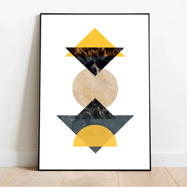 Yellow and Black Geometric Cubism Artwork, Modern Poster | Zazzle