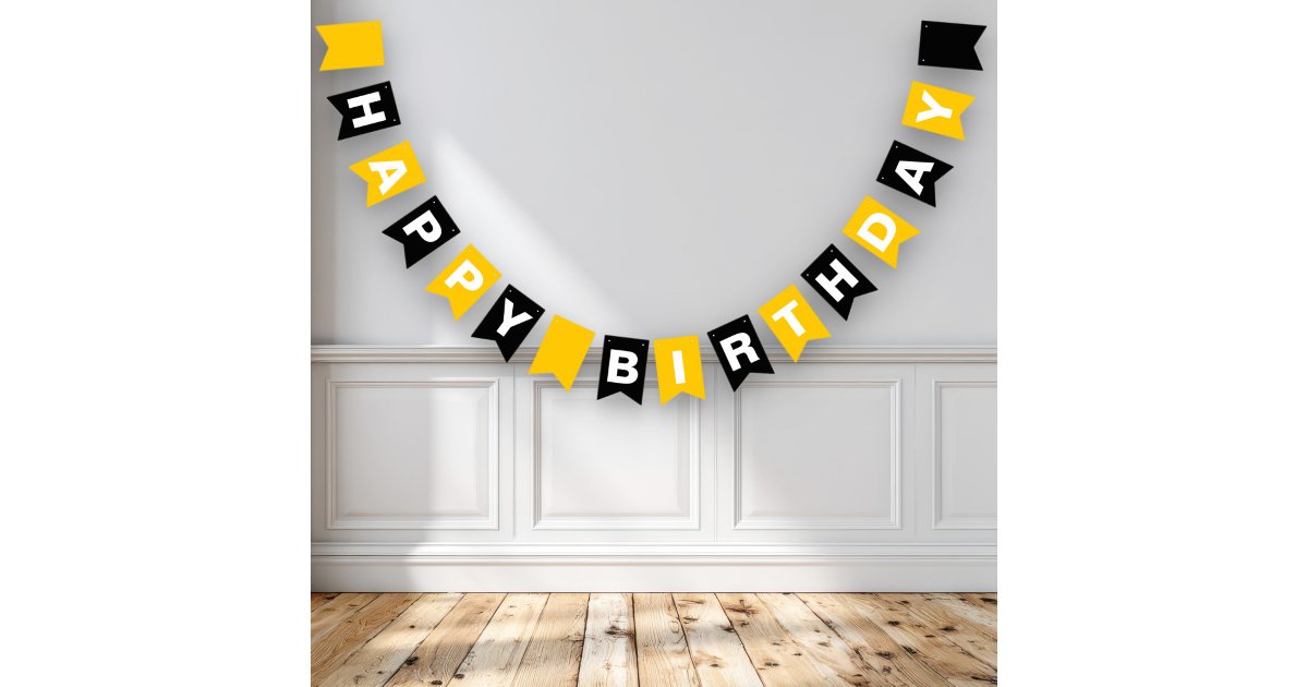 Yellow and Black Happy Birthday Bunting Flags | Zazzle