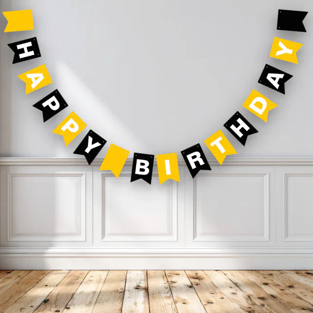 Yellow and Black Happy Birthday Bunting Flags | Zazzle