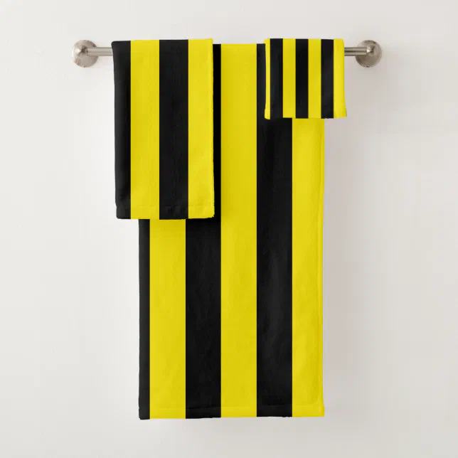 Yellow and Black Vertical Stripes Bath Towel Set | Zazzle