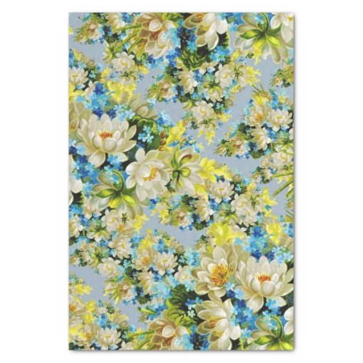 Yellow and Blue Floral Tissue Paper | Zazzle