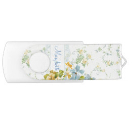 Yellow and Blue Girly Floral Personalized Flash Drive | Zazzle