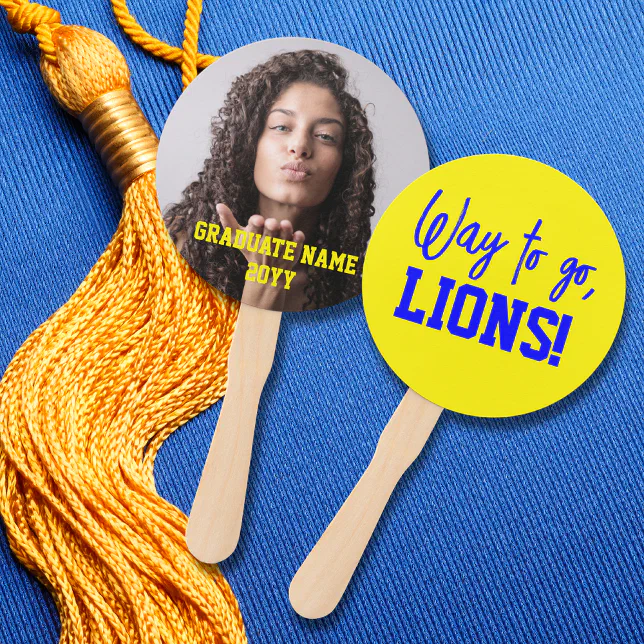 Yellow and Blue Graduation Ceremony Hand Fan | Zazzle