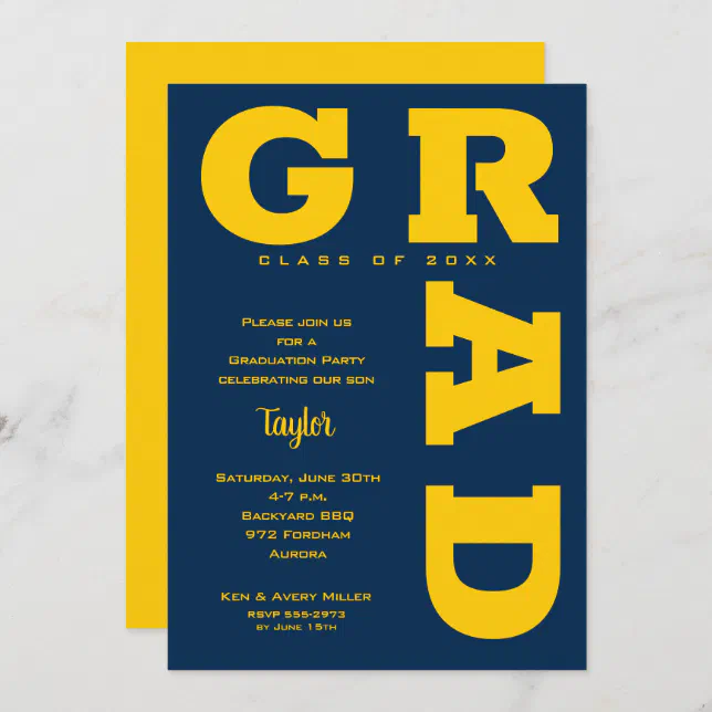 Yellow and Blue Graduation Party Invitation | Zazzle