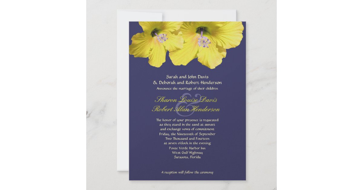 Yellow And Blue Hibiscus Wedding Invitation | Zazzle