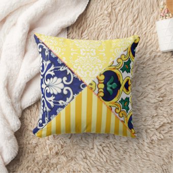 Yellow and Blue Italian style Pillow | Zazzle