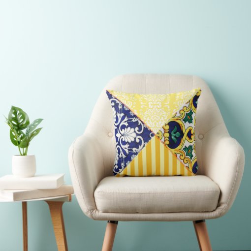 Yellow and Blue Italian style Pillow | Zazzle