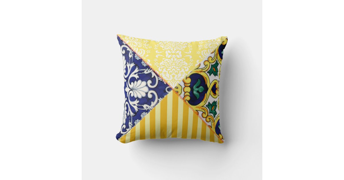 Yellow and Blue Italian style Pillow | Zazzle