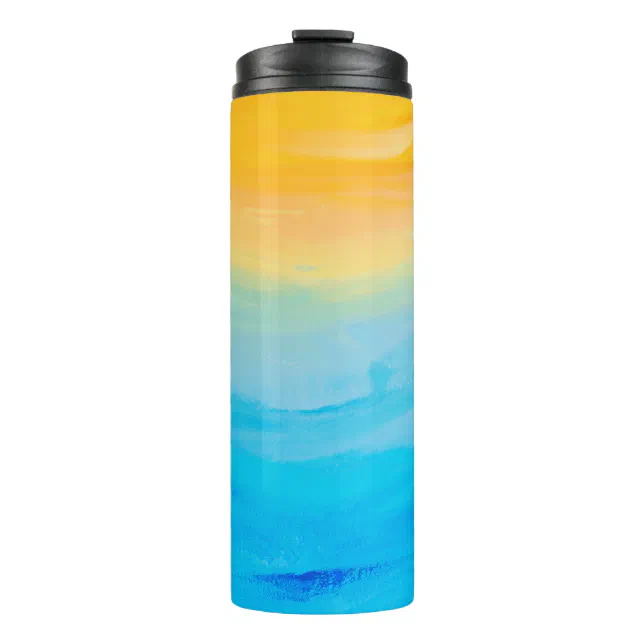 Yellow and Blue Painted Abstract Thermal Tumbler | Zazzle
