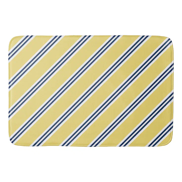 Yellow and Blue Preppy Stripes Pattern Bath Mat | Zazzle