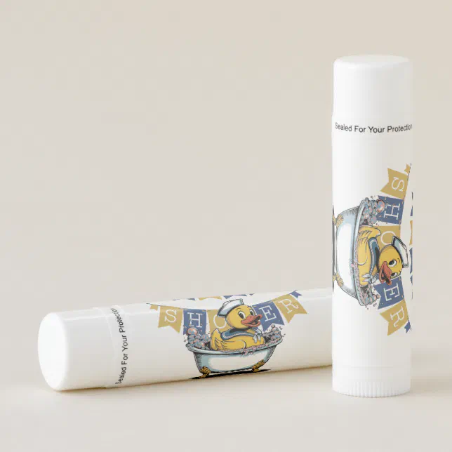 Yellow and Blue Rubber Duck Boy Baby Shower Lip Balm | Zazzle