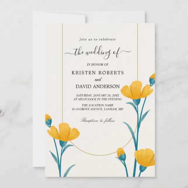 yellow and blue wedding invitation | Zazzle