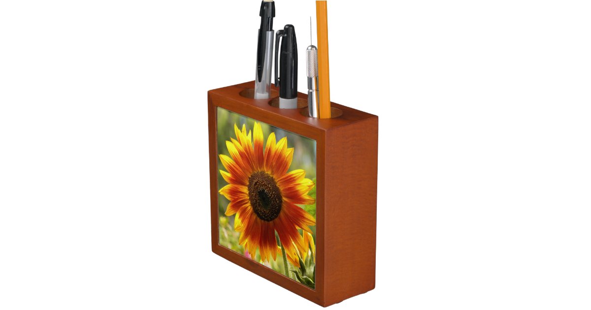Yellow and Bronze Sunflower Floral Desk Organizer | Zazzle.com