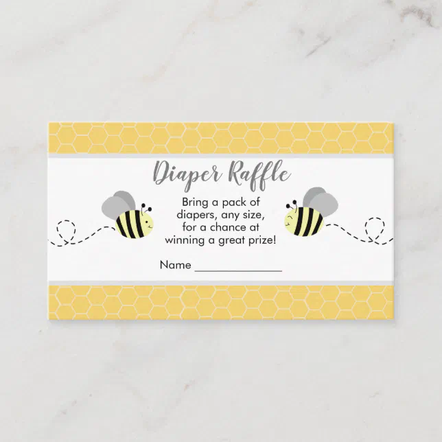 Yellow and Gray Bumble Bee Diaper Raffle Cards | Zazzle