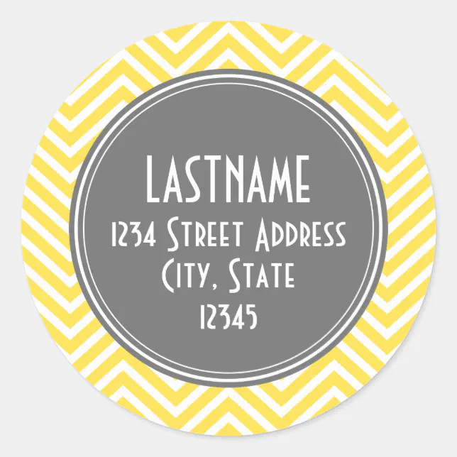 Yellow and Gray Chevron Pattern Custom Monogram Classic Round Sticker ...