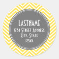 Yellow and Gray Chevron Pattern Custom Monogram Classic Round Sticker ...
