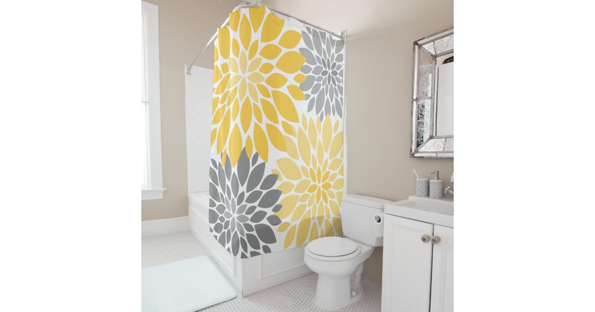 Yellow And Gray Chrysanthemums Floral Pattern Shower Curtain Zazzle