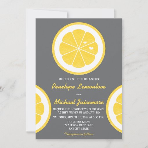 YELLOW AND GRAY LEMON THEMED WEDDING INVITATION | Zazzle