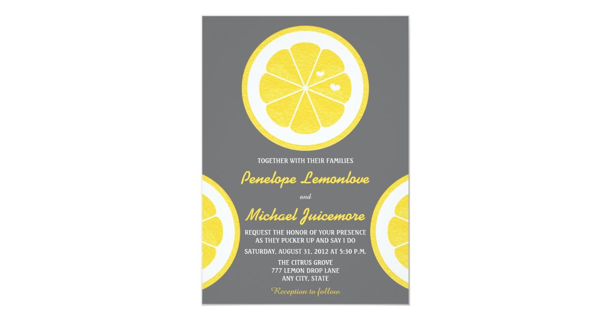 YELLOW AND GRAY LEMON THEMED WEDDING INVITATION | Zazzle.com