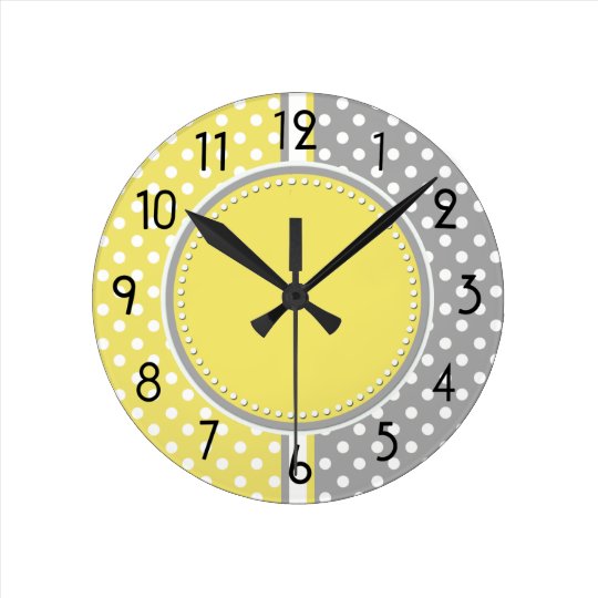 Yellow and Gray Polka Dots Clock | Zazzle.com