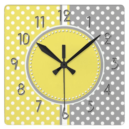 Yellow and Gray Polka Dots Square Clock | Zazzle.com